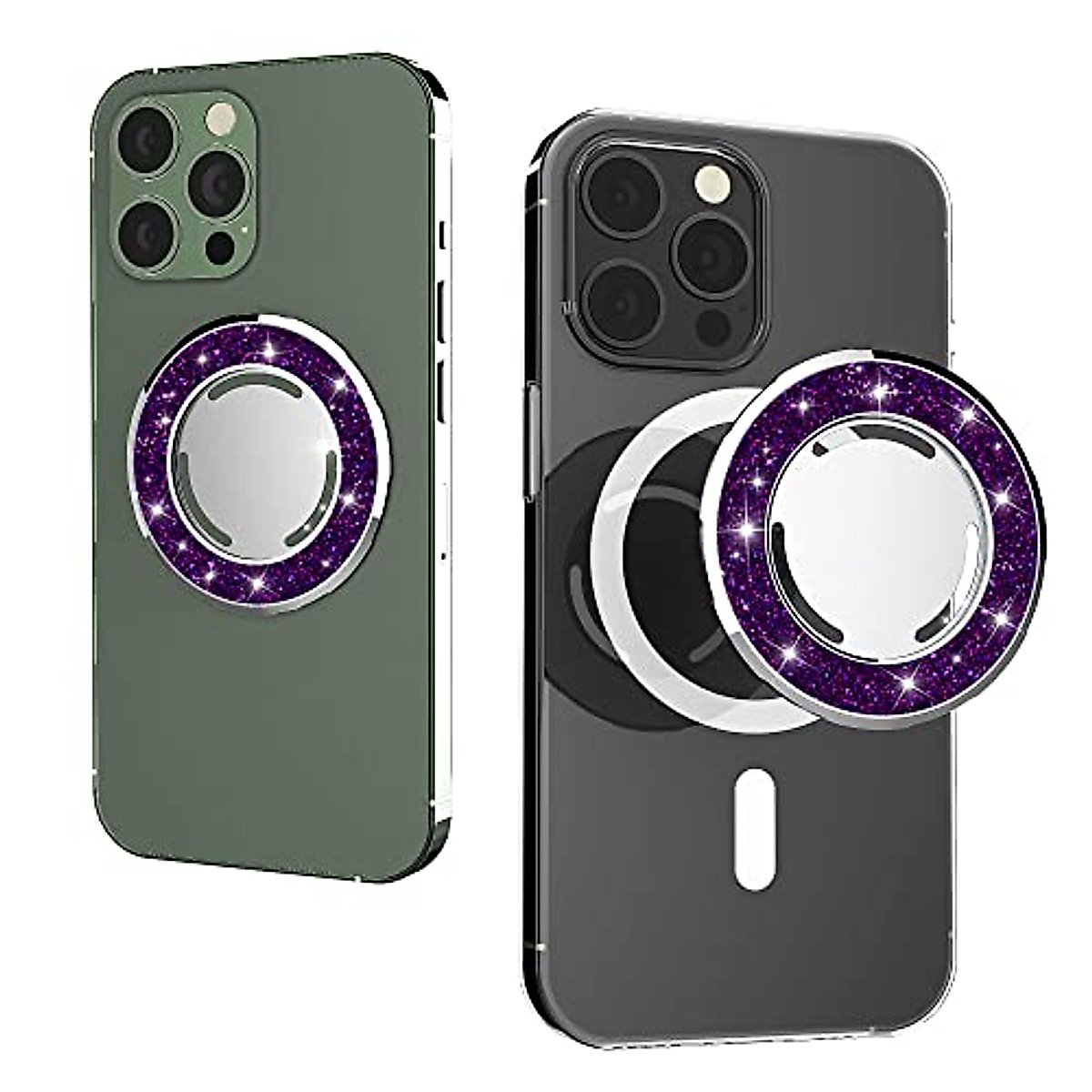 ROMSEA Glitter Compatible with Magsafe Socket Base Removable and Wireless Charging Compatible 【Base Only】 Work with Socket Grip, Ring Compatible with iPhone 14/13/12 Series,Glitter Purple.
