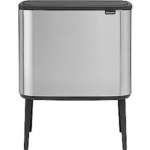 Brabantia 316227 Bo Touch Trash Can, with 2 Inner Buckets, 3 + 6 gallon/11 + 23 Litre Bo Trash Can, Matt Steel Fingerprint Proof, Box Touch Bin, with 2 Inner Buckets, 11 + 23 Litre