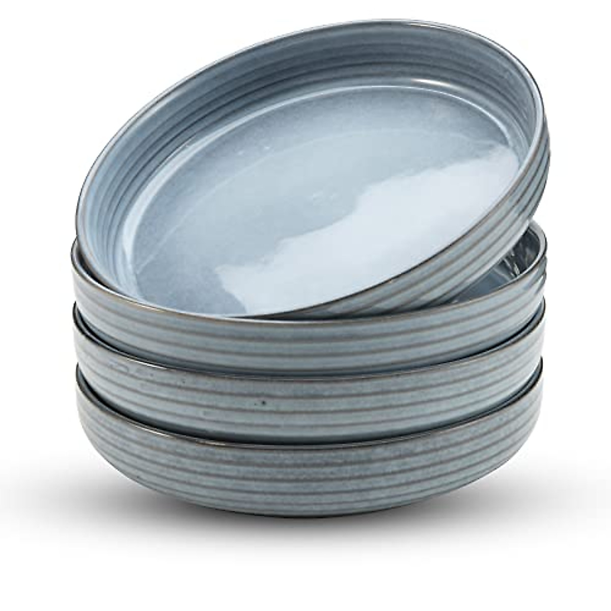 American Atelier Pasta Bowls Set of 4-20 oz, Microwave and Dishwasher Safe, Wide Shallow Stoneware Salad Bowl Set, Dinnerware Plates for Serving Dinner, Kitchen, and Eating (Light Blue)