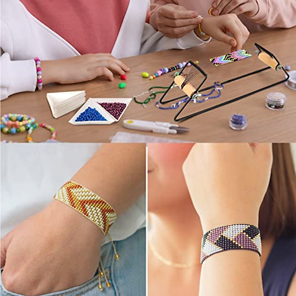 PP OPOUNT Bead Loom Kit, Beading Supplies with 9700 PCS Seed Beads, Tray, Scissors Making Accessories, Beading Loom Kits for Adults Jewelry Making Bracelets Belts