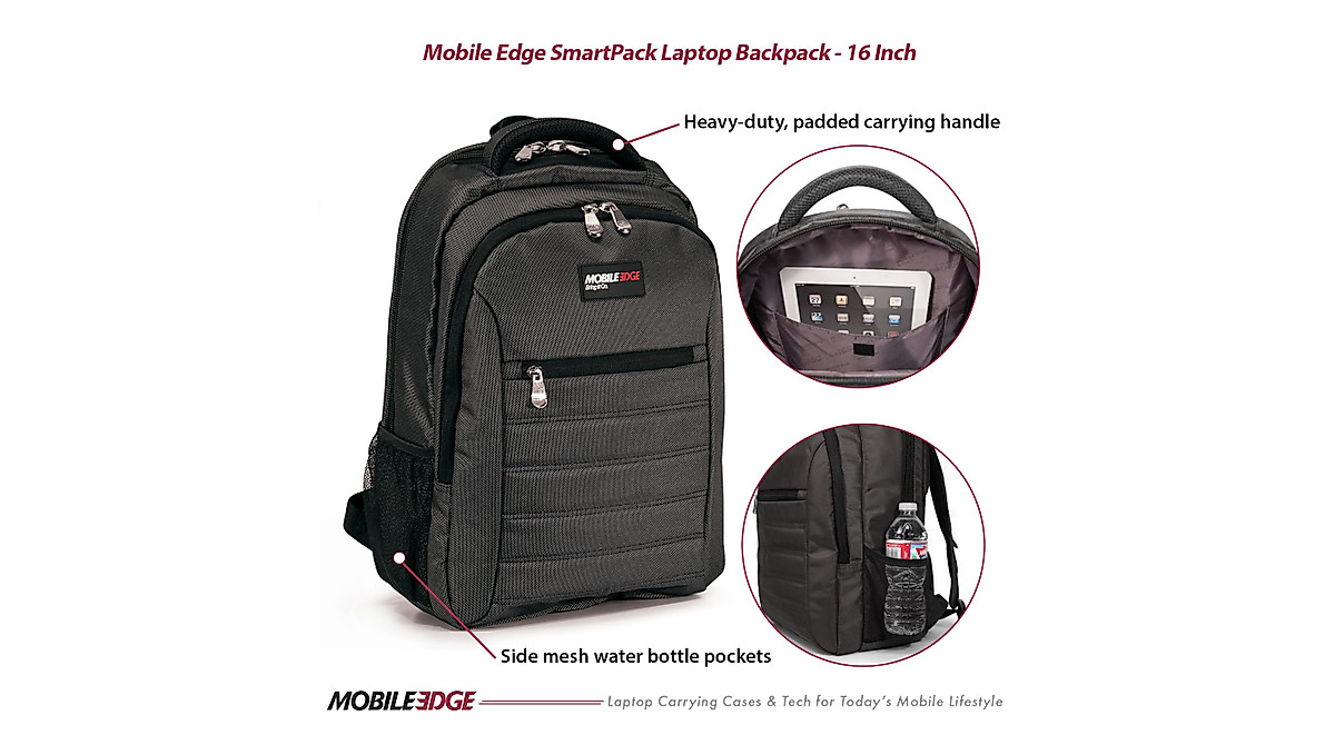 Mobile Edge Charcoal SmartPack Laptop Backpack with Padded Tablet Pocket