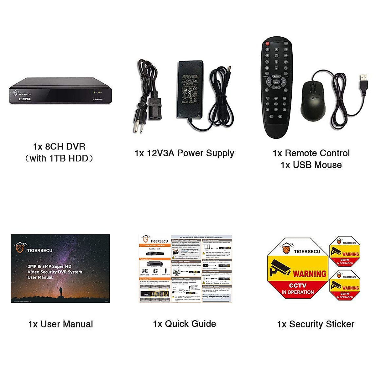 TIGERSECU Super HD 1080P 8-Channel Hybrid 4-in-1 DVR Security Recorder with 1TB Hard Drive, for 2MP TVI/AHD/CVI/Analog Cameras (Cameras Not Included)