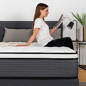 Queen Mattress, 12 Inch Pillow Top Hybrid Mattress in a Box Medium Firm Fiberglass-Free, Soft Breathable Pressure Relief Memory Foam Pocket Innerspring Bed, CertiPUR-US Certified