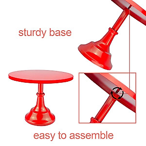 KERYNICE 3 Pcs Red Cake Stands Set Metal Cupcake Pedestal Table Dessert Display Stand with Tall Base Decoration Serving Platter for Baby Shower Wedding Birthday Parties Celebration