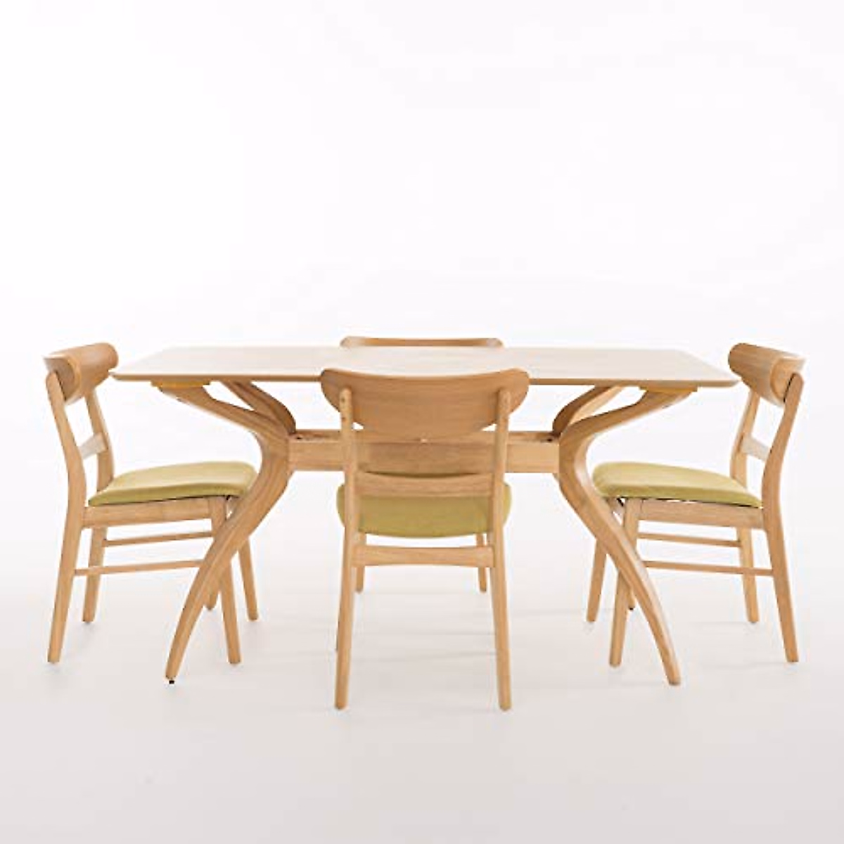 Christopher Knight Home Idalia Curved Leg Rectangular Dining Set, 5-Pcs Set, Natural Oak / Green Tea