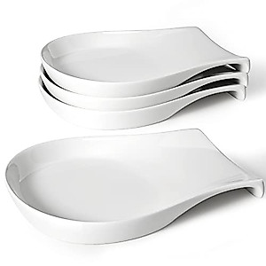 HOMBENE Spoon Rest for Kitchen Counter, 5.5 Inches Spoon Holder, Ceramic Ladle Rest for Stove Top, Spatula Holder Porcelain, Coffee, Kitchen Utensils Accessories, Set of 4, White