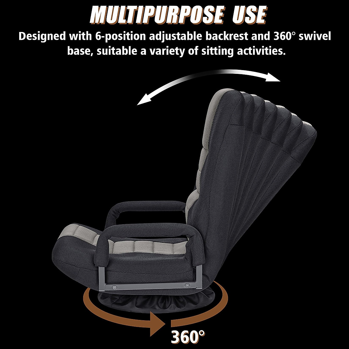 ACIPENSER Swivel Gaming Chair Multipurpose Floor Gaming Chair for Playing Video Games, TV, Reading w/Armrest Lumbar Support & 6 Adjustable Postion Backrest for Adults & Kids,Grey