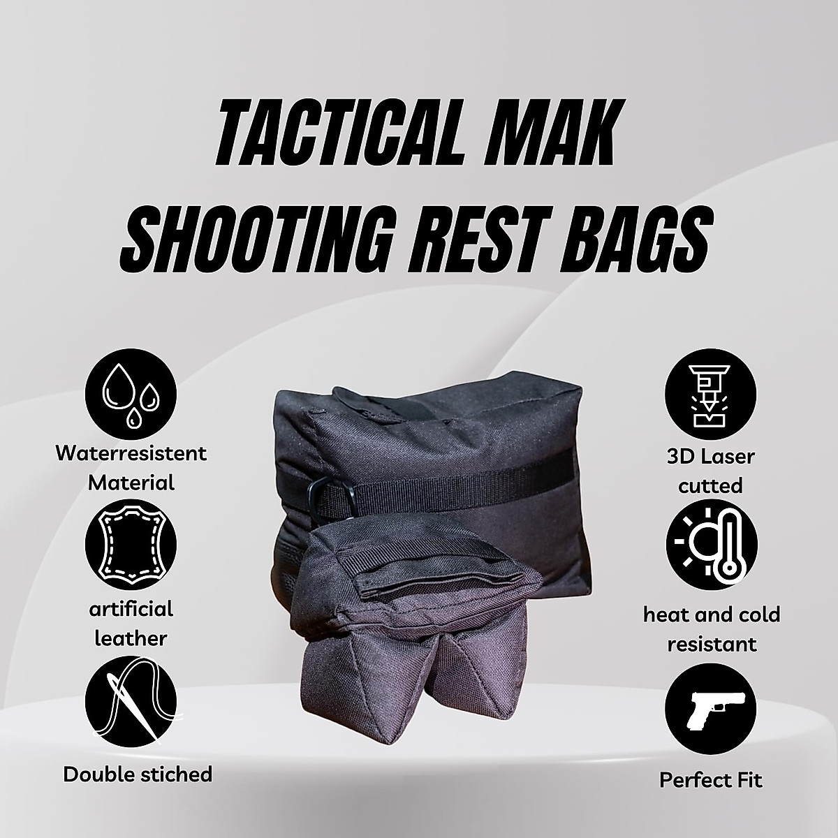 Tactical Mak Grips Shooting Rest Bags for Precision Outdoor Shooting Front & Rear Support Stand Holders for Gun Hunting Target Sports Camera Bean Bag Front & Rear Support - Unfilled