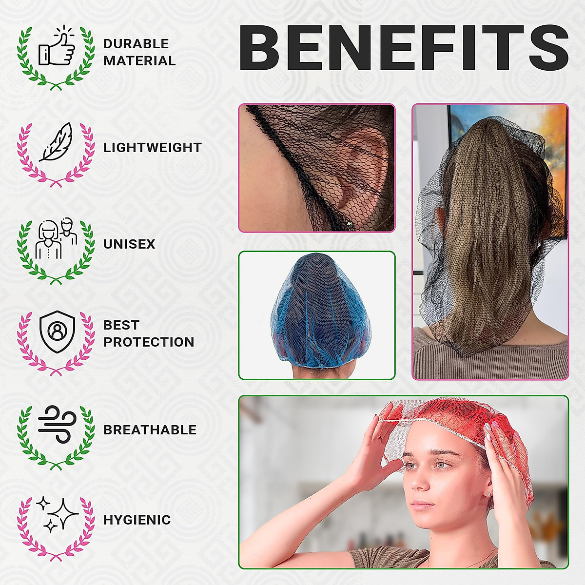 ABC Black Disposable Hair Net, 28 Inch. Pack of 100 Nylon Hair Nets Food Service Disposable. Elastic Disposable Hair Cap Medical. Disposable Surgical Cap. Bouffant Hair Nets Food Service Women