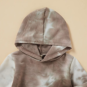 GRNSHTS Toddler Baby Boy Tie Dye Pants Set Hoodie Pocket Top Long Pants 2PCS Fall Winter Outfits Clothes (Brown,18-24M)