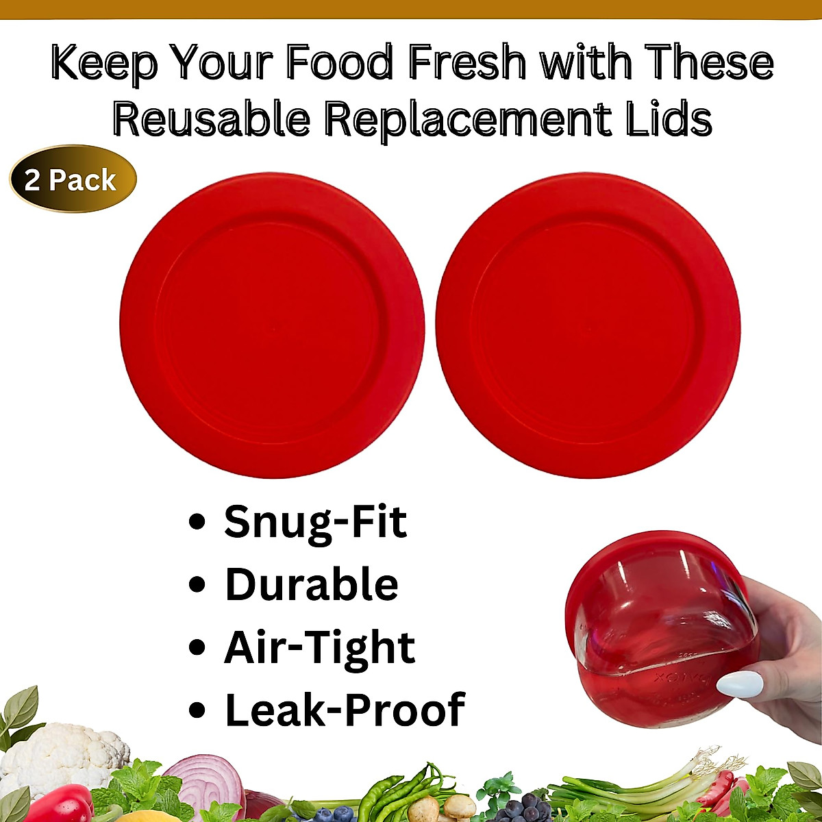 rivel Klareware 7 Cup Red Round Plastic Food Storage Replacement Lids Covers for Klareware Anchor Hocking and Pyrex Glass Bowls (Container not Included) (2 Pack)