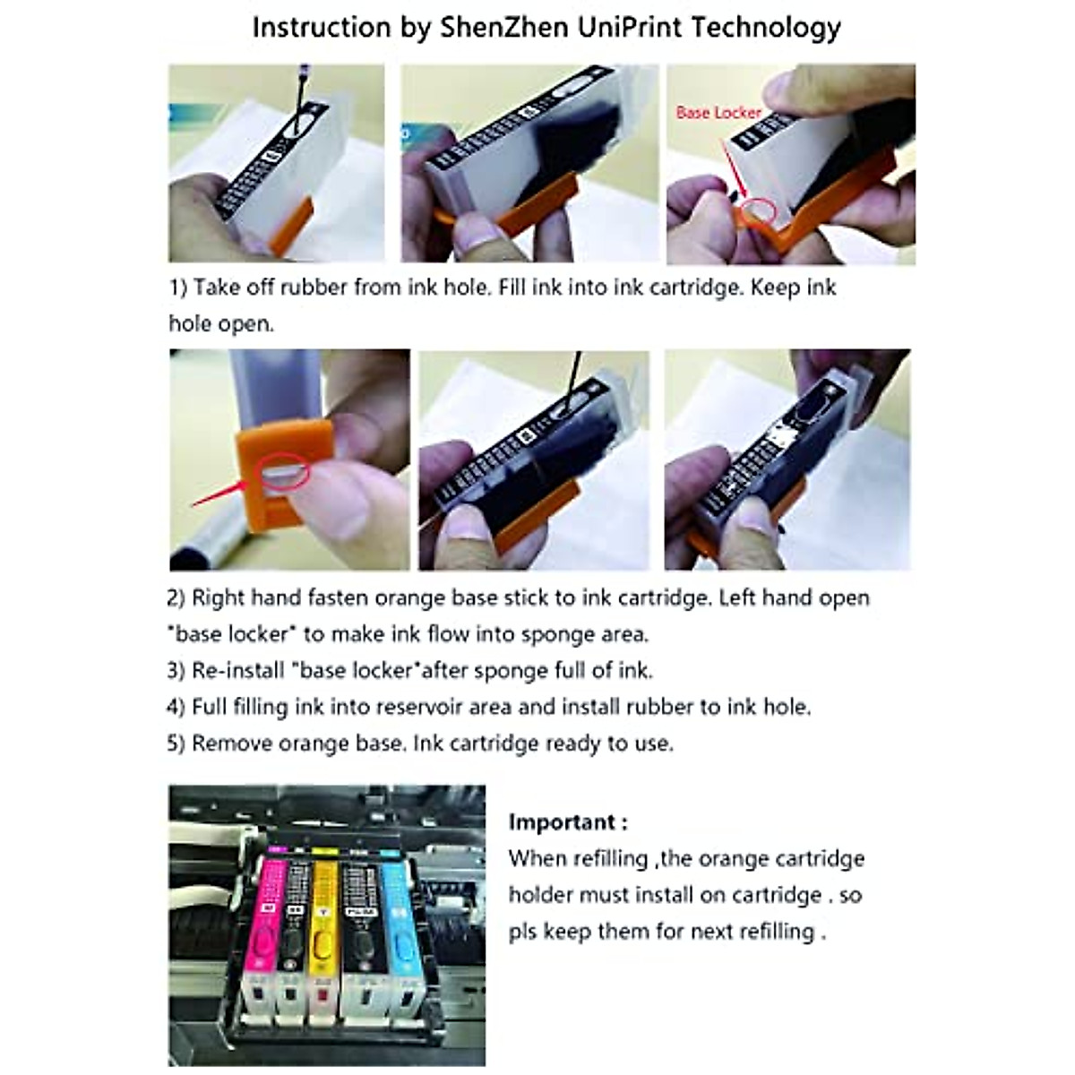 UniPrint 450 451 Empty refillable Ink Cartridge Compatible for Canon IP7240 MG5440 MG5540 MG6440 MG6640 MG5640 MX924 MX724 IX6840 Printer PGI-450 CLI451