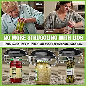 Robotwist Jar Openers Top Rated for Seniors, Automatic Jar Opener, Deluxe Model with Improved Torque, Robo Twist Kitchen Gadgets for Home, Handsfree Easy Jar Opener – Works on All Jar Sizes, Black