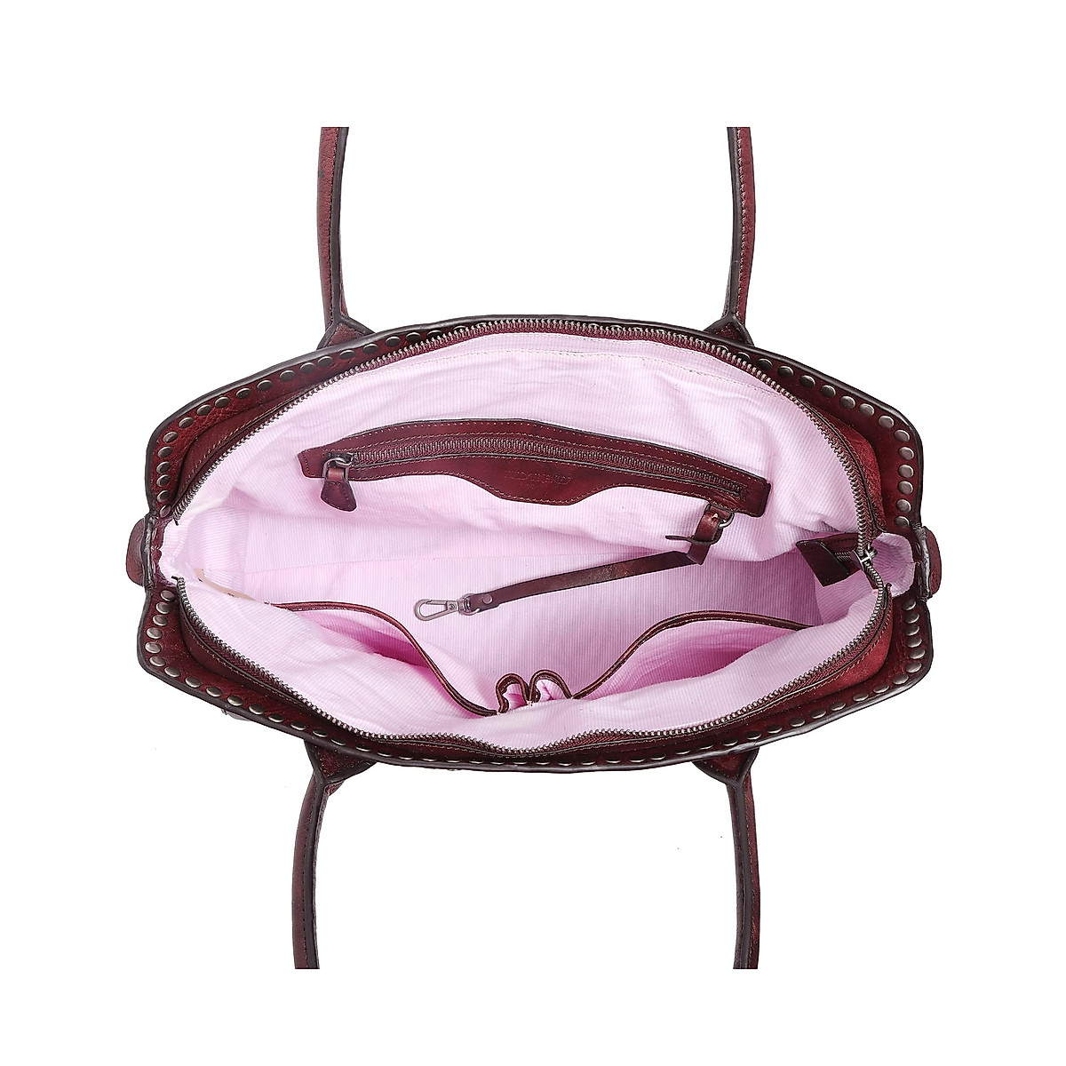 OLD TREND Genuine Leather Soul Stud Satchel Tote Bag Office Daily Handbage (Rusty Red)