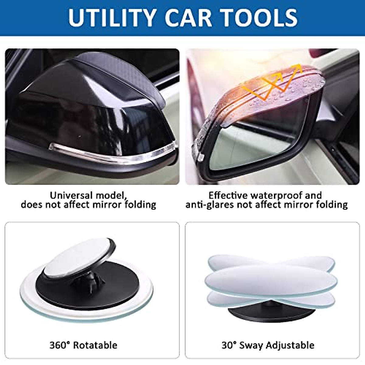 Tallew 20 Pcs Waterproof Car Mirror Film Set, 12 Pcs Waterproof Mirror Film for Car, 2 Pcs Car Side Mirror Rain Guard, 2 Pcs Blind Spot Mirrors 4 Pcs Scraper and Cleaning Cloth for Most Car Truck Suv