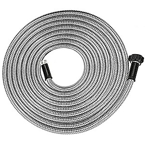 Yanwoo 304 Stainless Steel 20 Feet Garden Hose with Female to Male Connector, Lightweight, Kink-Free, Heavy Duty Outdoor Hose (20ft)