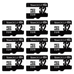 TEAMGROUP Micro 32GB x 10 Pack UHS-I U1 Class 10 SDHC SDXC Read Speed up to 100MB/s High Speed Flash Meomry Card with Adapter for Camera, Surveillance, Full HD Shooting TUSDH32GCL10U66
