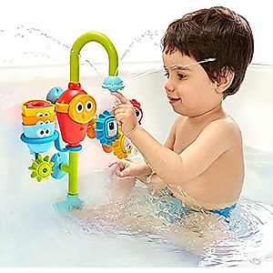 Yookidoo Bath Toys (For Toddlers 1-3) - Spin N Sort Spout Pro - 3 Stackable Cups, Hose and Spout, Spinning Suction Cups For Kids Bathtime Fun