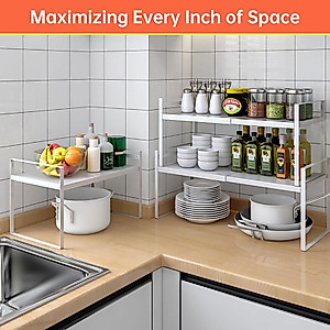 KOMOHOM Expandable Cabinet Organizer 16"~26", Kitchen Shelf Organizer Spice Rack 11” wide, Cupboard Organizers And Storage Shelves, Kitchen Counter Organizers, Countertop Cabinets Small Pantry Shelf