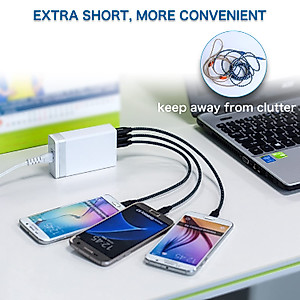 iSeekerKit Short Micro USB Cable 1Ft Nylon Braided Fast USB Charging Cord Compatible for External Battery Charger, Samsung, HTC, LG, Android and More [3 Pack] (Black)