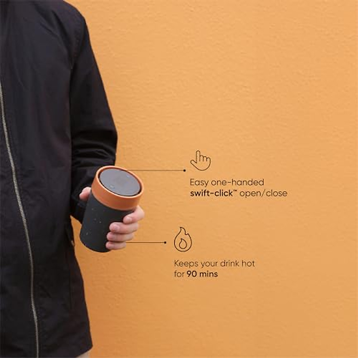 Circular & Co Insulated Reusable Coffee Cup - 8oz/227ml - Small Travel Mug - 100% Leakproof & Lockable - Push Top, One Hand Open, 360 Drinking Coffee Tumbler - Recyclable - BPA Free, Dishwasher Safe