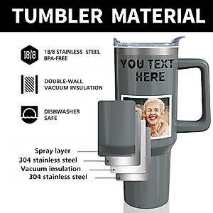 Personalized Gifts 40 Oz Tumbler with Handle and Straw, Custom Tumbler with Add Name, Photo, or Logo, Stainless Steel Double Walled Vacuum Insulated Cup, Customized Photo Gifts for Women Men