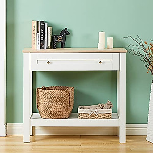 SunsGrove Console Table with Drawer, Hallway Foyer Table with Storage Shelves, Narrow Sofa Table for Entryway, Living Room, White