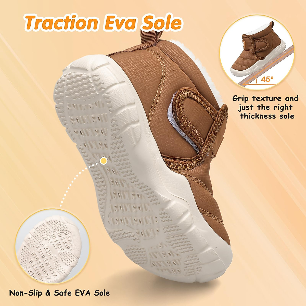 QFH Baby Cute Boots Toddler Anti Collision Shoes Non Slip Winter Walking Shoes Unisex First Walking Sneakers Brown 2.5-3 Years Toddler