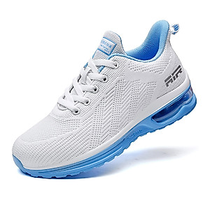 Lamincoa Air Tennis Shoes for Women Lightweight Comfortable Running Shoes Lace Up Tennis Shoes Road Casual Outdoor White-Blue 7