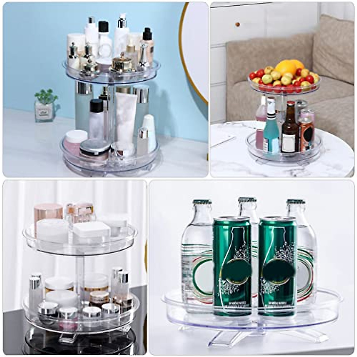 DOITOOL Kitchen Jar Holder Turntable Rack 2-Tier Rotating Cosmetics Organizer Makeup Storage Holder Kitchen Counter Cabinet Organizer Tray Seasoning Bottle Rack