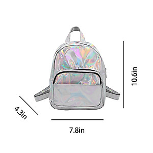 MOSSTYUS Small Holographic Backpack Rainbow Shoulder Bag Metallic Satchel Shiny Travel Daypack for Women Men Lady