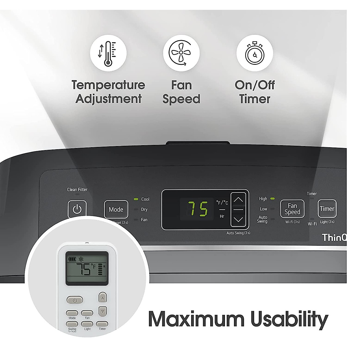 LG 8000 BTU (DOE) / (12000 ASHRAE) Portable Air Conditioners Cools 350 Sqft Easy Install & WiFi App Remote Eco-friendly, Quiet Small & Medium Room Air Conditioner AC Unit Home Gray LP0823GSSM (Renewed)