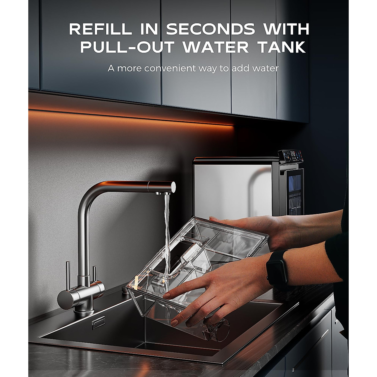 ecozy Smart Nugget Ice Maker Countertop, First Full-Color Smart Panel Ice Machine with APP Control, Double-Layer Insulation, 44 lbs/24H Soft Pellet Chewable Ice, Pull-Out Water Tank, Self-Cleaning