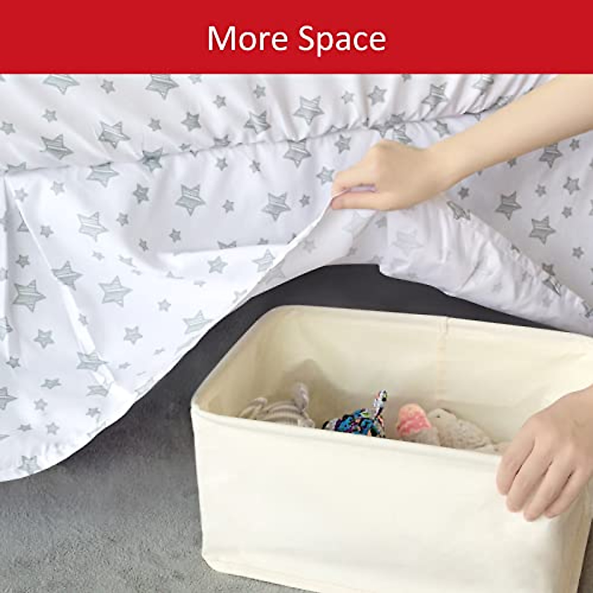Crib Skirt Boy Girl Pleated Dust Ruffle Machine Washable, 14" Drop, Toddler Crib Bed Skirt White with Grey Star, Microfiber Nursery Standard Crib Bedding Skirt