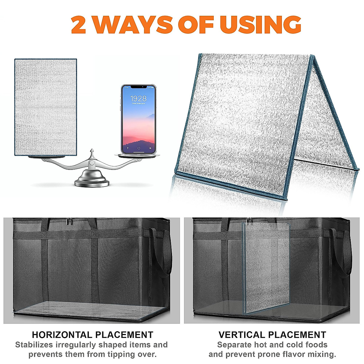 Micanlo Insulated Food Delivery Bag, Commercial Grade Pizza Carrier for Hot and Cold Food, Large Reusable Catering Cooler Bag 22x15x14, Pizza Delivery Box for Uber Eats, Doordash Essentials