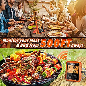 Wireless Meat Thermometer, Yunbaoit Digital Remote Food Cooking Meat Thermometer for BBQ Grill Smoker Oven Kitchen,500 FT Range&Dual Probes