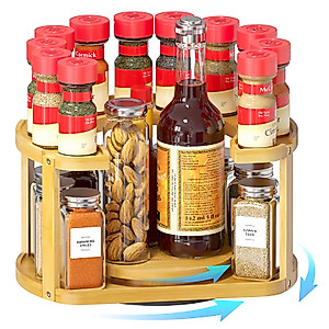 SpaceAid 2 Tier Bamboo Spice Rack Organizer, Lazy Susan Turntable for Cabinet, Home Kitchen Spices Spinning Rotating Shelf Racks for Pantry Seasoning Bottle Holder Storage (Two Tier, Natural)