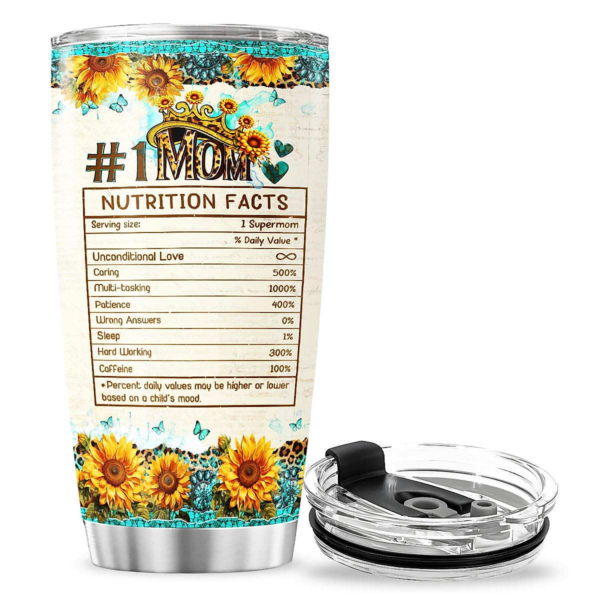 JENOIS Leopard Mothers Women Tumblers Mama For Ever Mother Print Coffee Day Best Cheetah Cups Sunflower Funny, Mom Gifts, Tumbler 20 Oz With Lid And Straw, 1 Mom Nutrition Facts