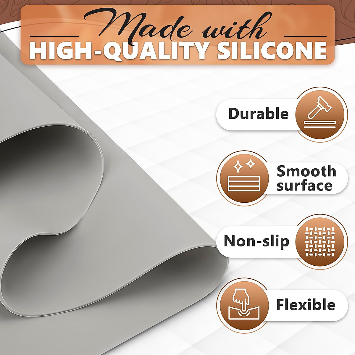 Baking Extra Large Silicone Mat - Grey Silicone Mats for Baking Cookie Baking Sheet Silicone Mat Kitchen Countertop Protector - Non Stick Baking Mat Kitchen Table Silicon Baking Mat Pastry Mat