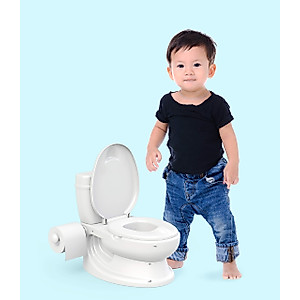 Potty Training Toilet Seat | Toddler Potty Training with Comfy Seat Cover, Tank Storage & Paper Roll Holder | Easy to Empty and Clean | Soft & Comfortable Potty Trainer for Boys & Girls (White)