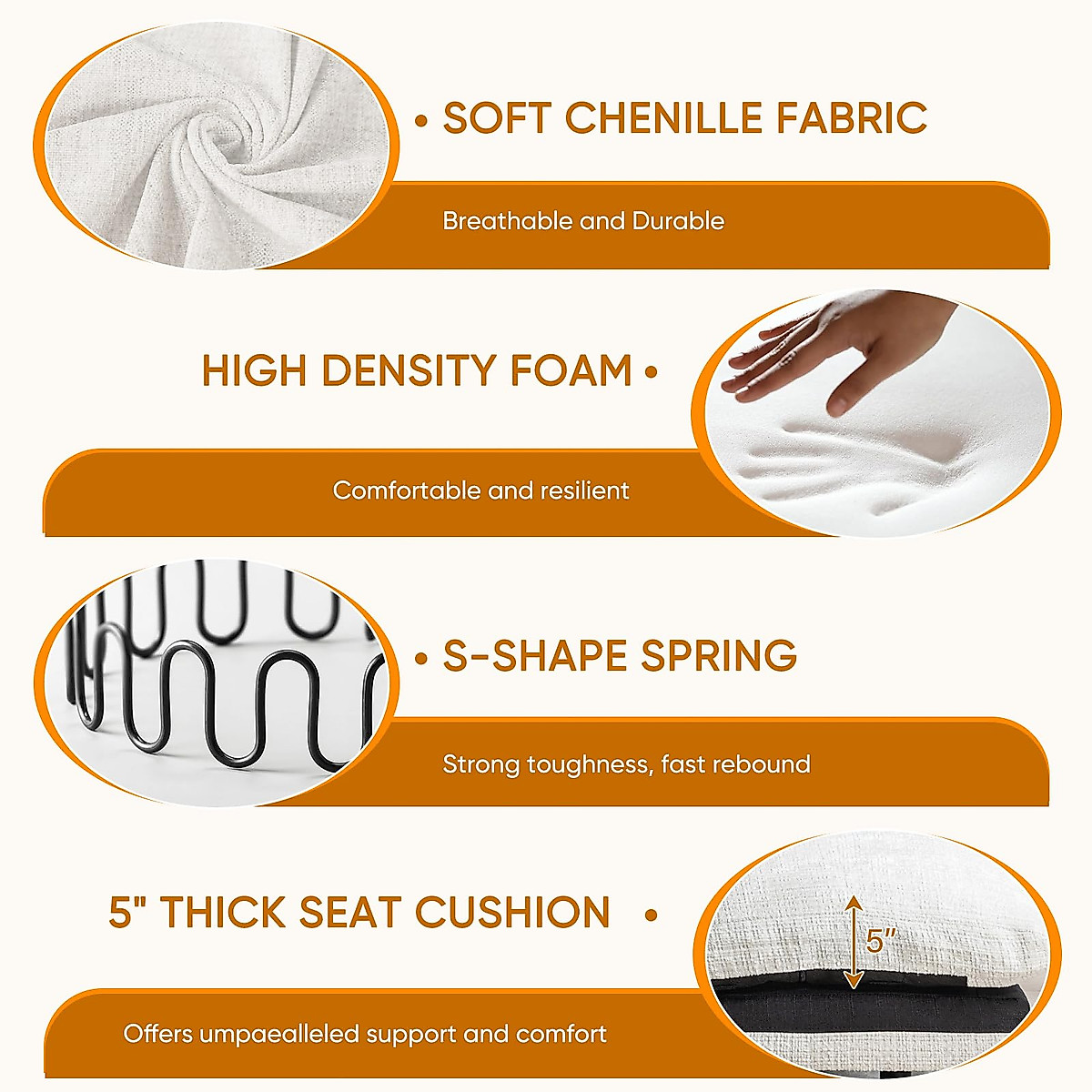 Futon Sofa Bed, Convertible Sleeper Couch Memory Foam Small Splitback Loveseat for Living Room, Upholstered Love Seat with Adjustable Backrest and 6 Metal Legs, Thicker Cushion Version (Creamy White)