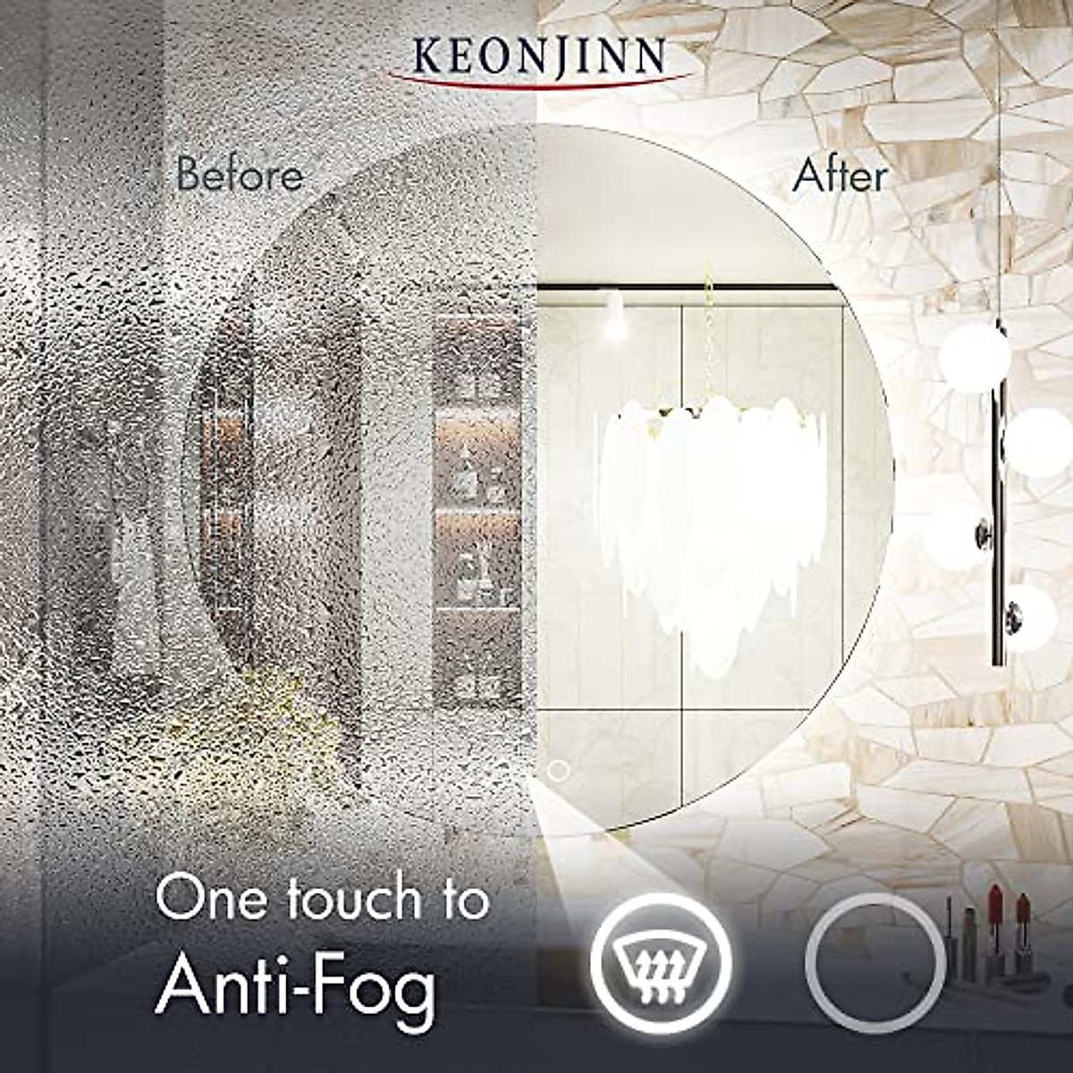 Keonjinn 36 Inch Backlit Mirror Bathroom LED Round Mirror 3000K/4500K/6000K Large Lighted Vanity Mirror Circle Mirror with Lights Dimmable Wall Mounted LED Bathroom Mirror Anti-Fog Makeup Mirror