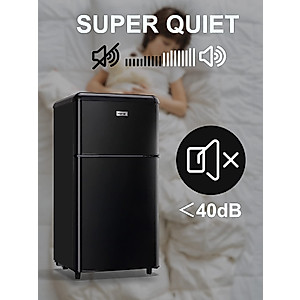 WANAI Compact Refrigerator 3.5 Cu.Ft Retro Black Fridge With Freezer 2 Door Mini Refrigerator with 7 TEMP Modes, LED Lights, Removable Shelves, Ideal for Apartment Dorm and Office, Black