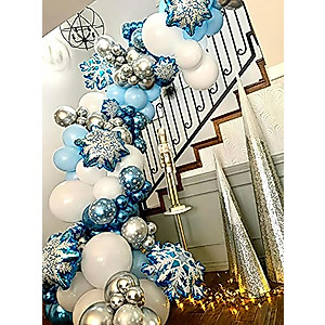 132PCS Ice Snow Queen Metal Balloons Double Layer Snowflake Decoration Balloons Garland Arch Kit For Birthday Party Decorations Supplies Baby Shower Wedding Christmas Home Party Ballons Decoration