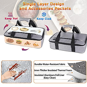 JLYOUNG Insulated Casserole Carrier, Food Carrier Bag for Hot or Cold Lasagna Holder Tote Casserole Carrier Bag for Potluck Parties, Picnic, Beach Fits 9 x 13 Baking Dish-Grey