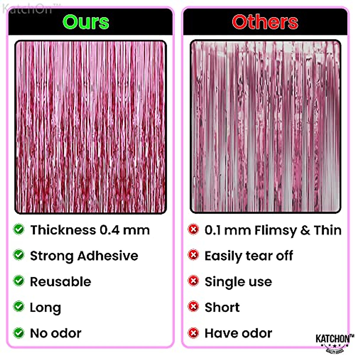 KatchOn, Pink Backdrop for Pink Party Decorations - XtraLarge 6.4x8 Feet, Pack of 2 | Pink Foil Fringe Curtain | Metallic Pink Fringe Backdrop, Pink Streamers Party Decorations | Pink Tinsel Backdrop