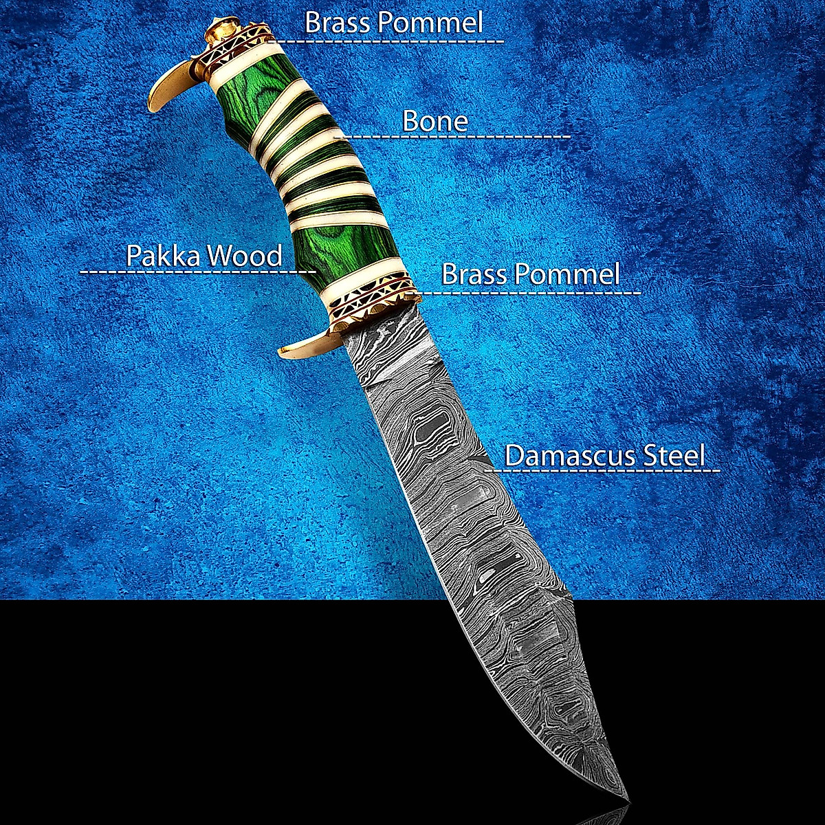 Skokie Knives Custom Hand Made Damascus Steel Hunting Knife Handle Camel Bone (Green)