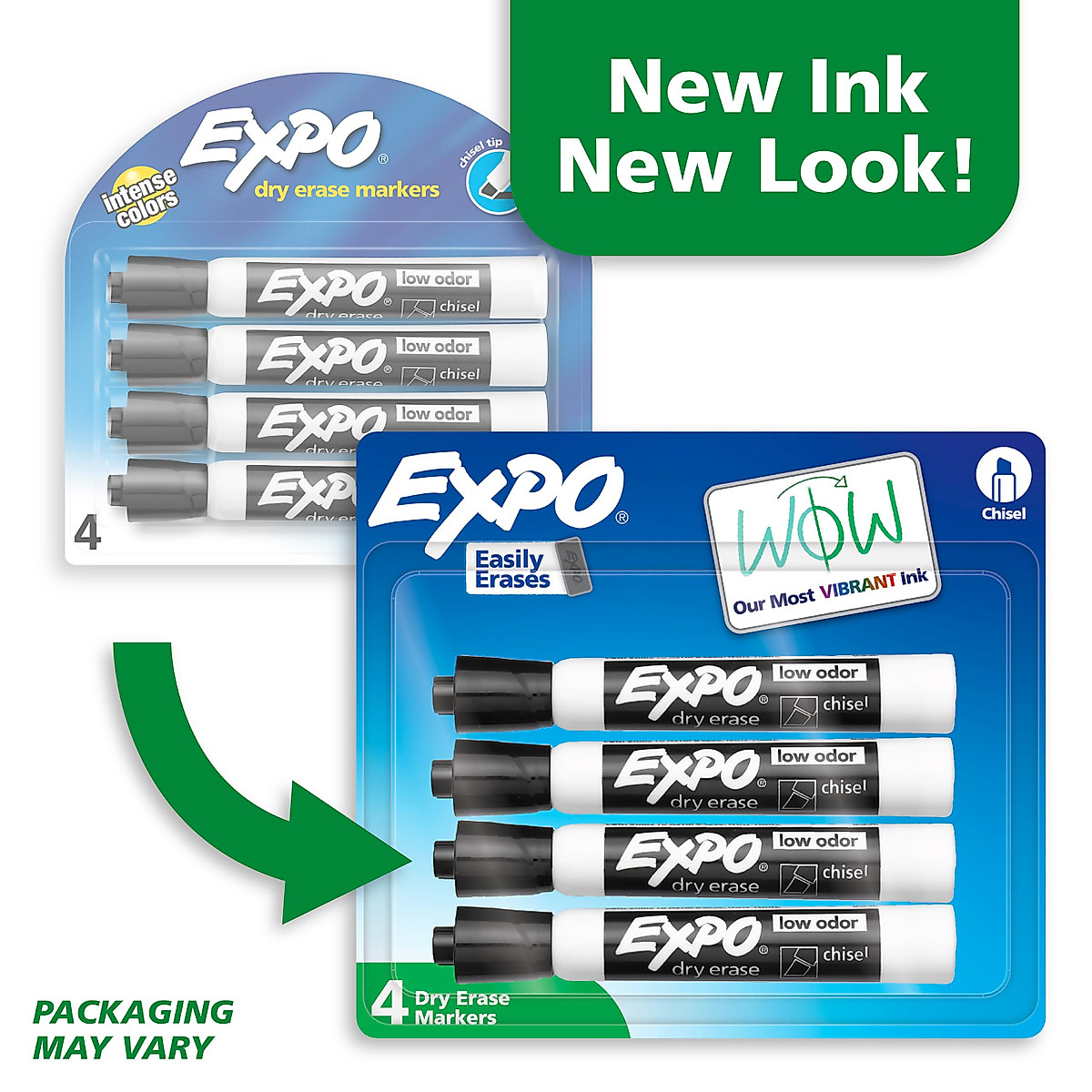 EXPO 80661 Low-Odor Dry Erase Markers, Chisel Tip, Black, 4-Count