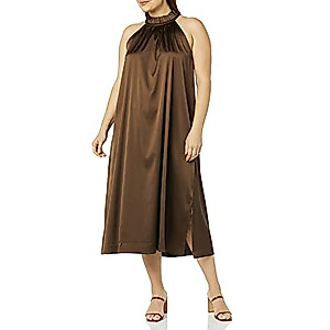 The Drop Women's Arlette Silky Stretch Halter Maxi Dress, Coffee Bean, M