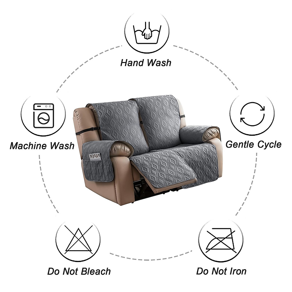 Genina Loveseat Recliner Cover Non-Slip, Sofa Cover for Reclining Couch 2 Seat, Loveseat Covers Double Recliner Furniture Protector Cover with Elastic Straps for Pets (Dark Gray, Recliner Loveseat)